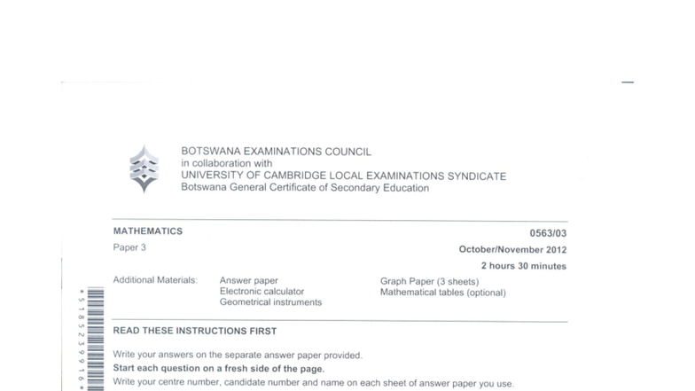 Bgcse Maths Paper 3: Past Exam Papers (2012, 2014, 2015) - Studocu