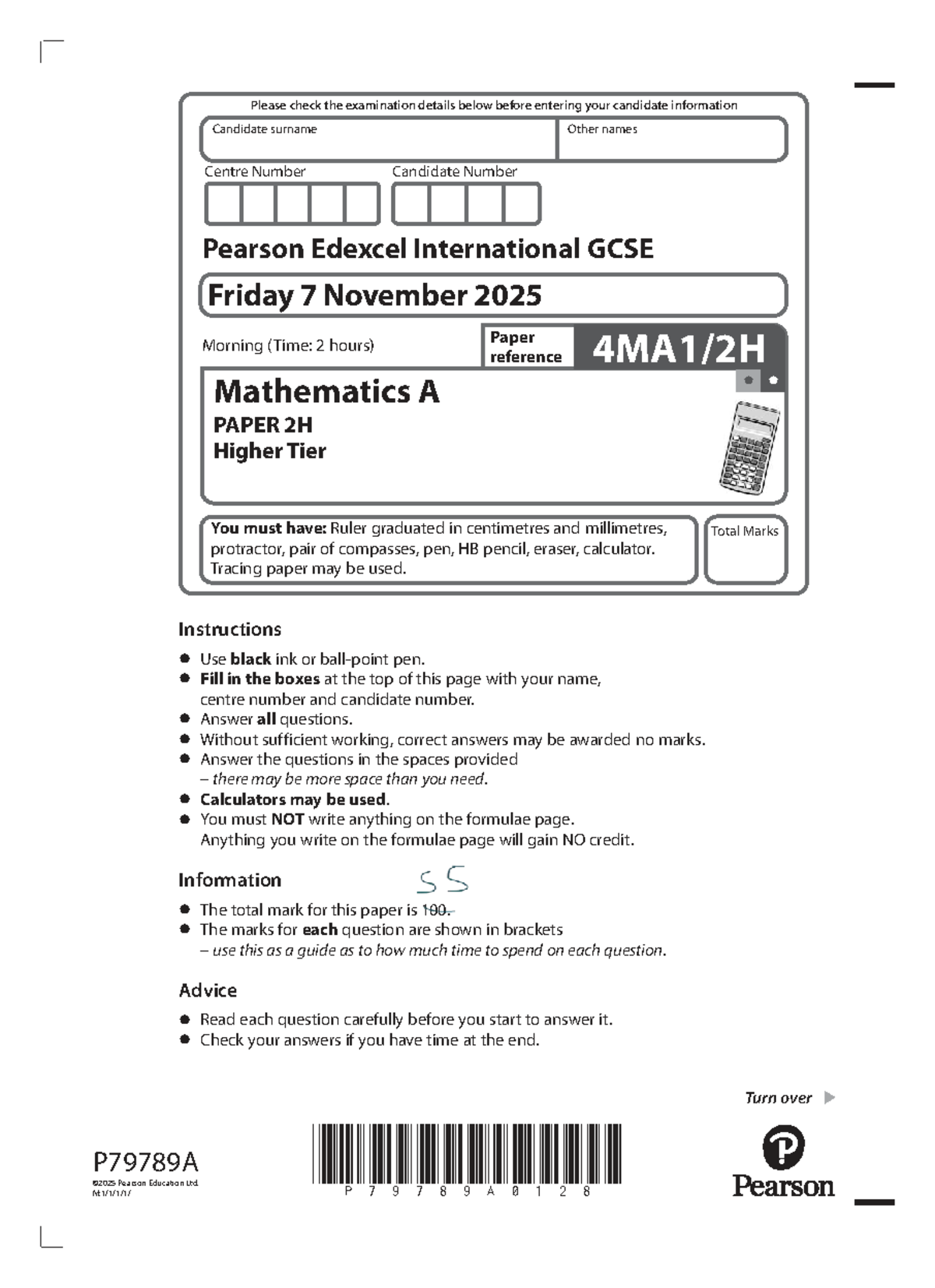 Edexcel IGCSE Mathematics Paper 2H - November 2025 Exam Details - Studocu