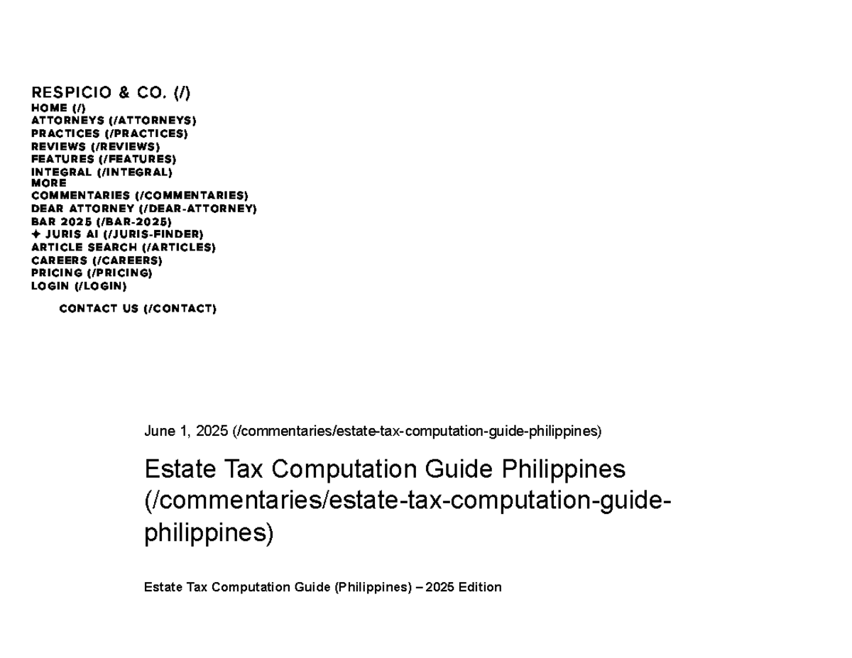 Estate Tax Computation Guide (Philippines) 2025 Edition - Studocu