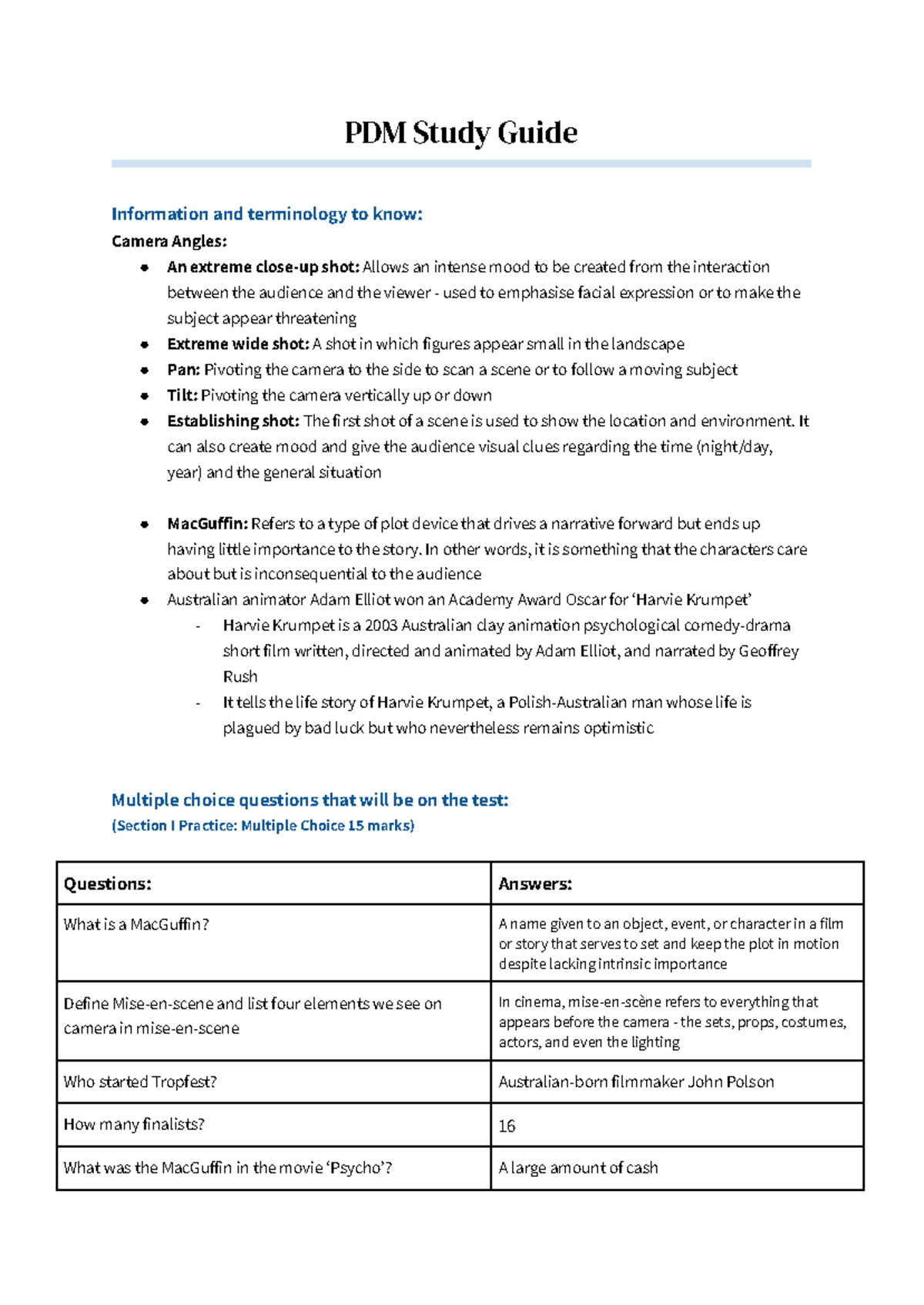 PDM Study Guide: Key Concepts and Terminology for Year 10 - Studocu