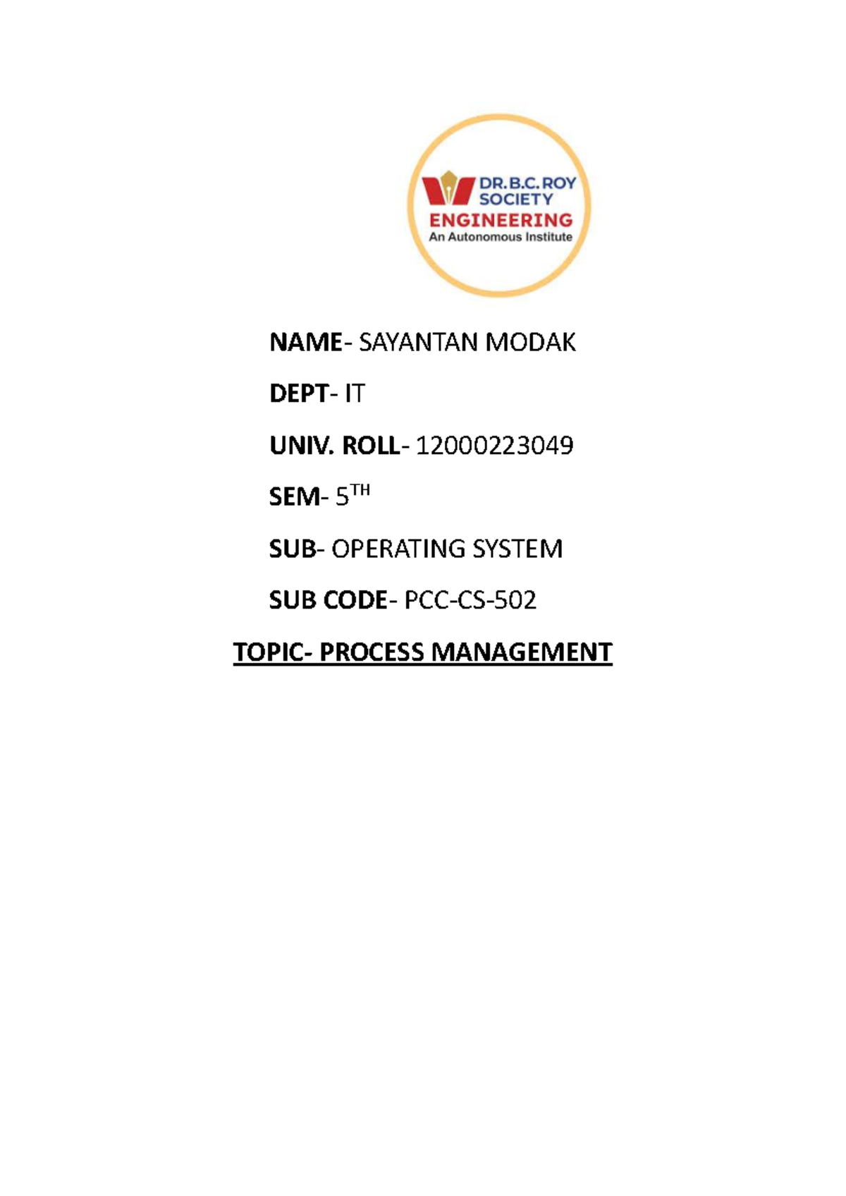 IT UNIV 5TH OS SUB: Process Management Overview and Functions - Studocu