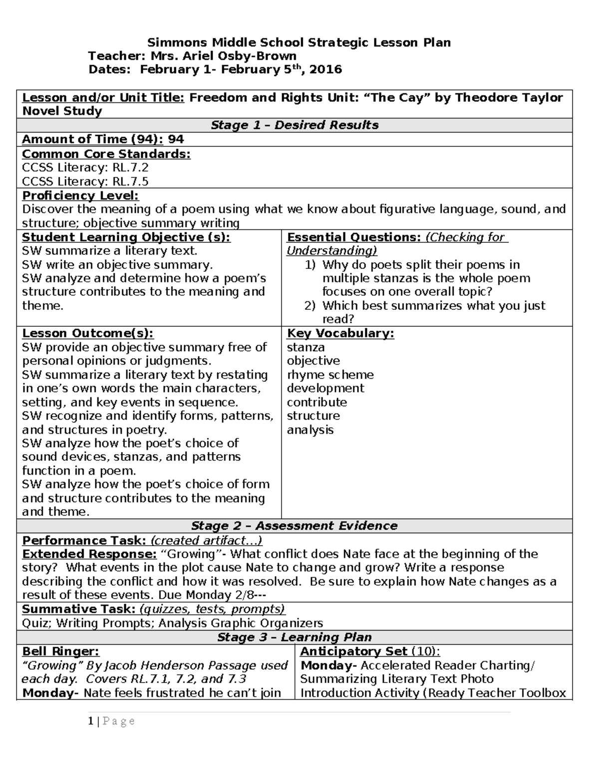 SSMS 2.1-2.5 Lesson Plan: Exploring Freedom and Rights in Literature ...