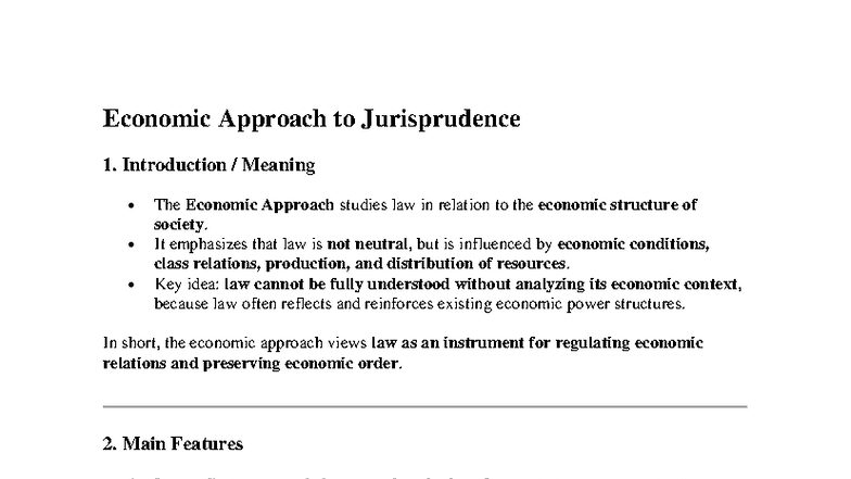 Economic Approach to Jurisprudence: Key Concepts & Marxist Theory Notes ...