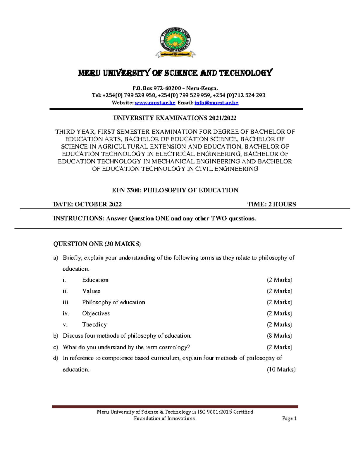 EFN 3300: Philosophy of Education Exam Notes - Oct 2022 - Studocu