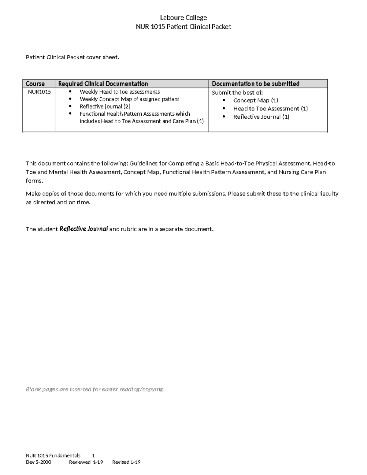 19 Clinical Patient Packet Revised 2023 - NUR 1015 Patient Clinical ...