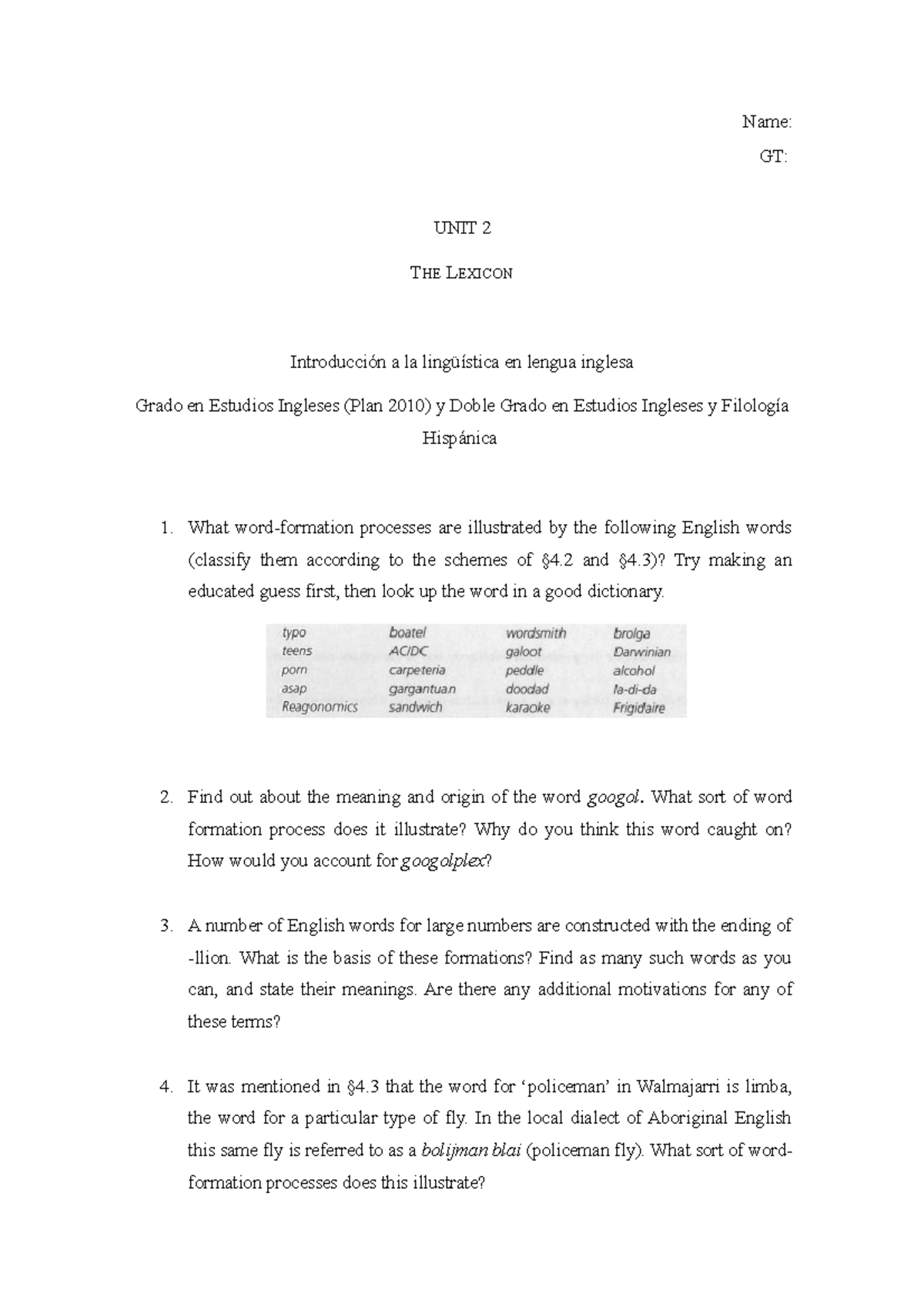 Unit 2 Study Guide: The Lexicon in English Linguistics (GT) - Studocu