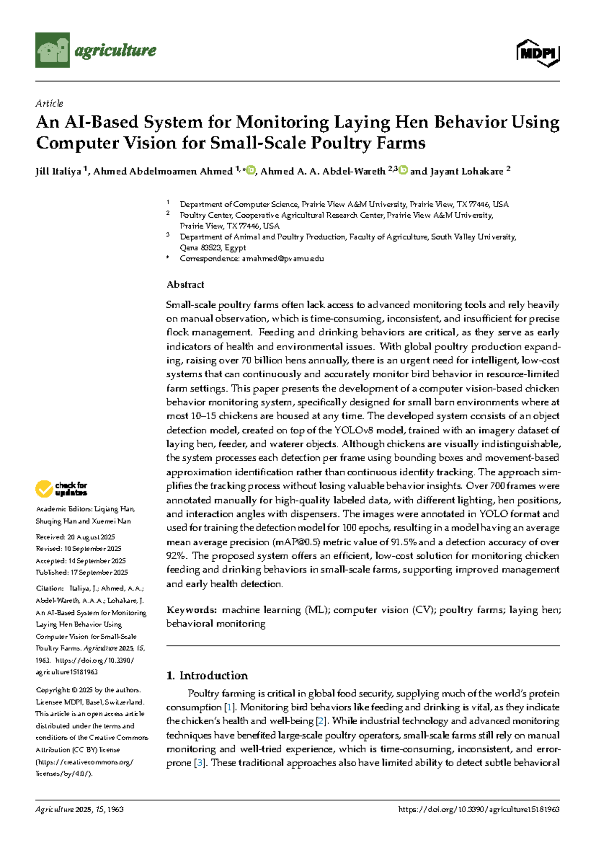 An Intelligent Monitoring System for Laying Hen Behavior in Poultry ...