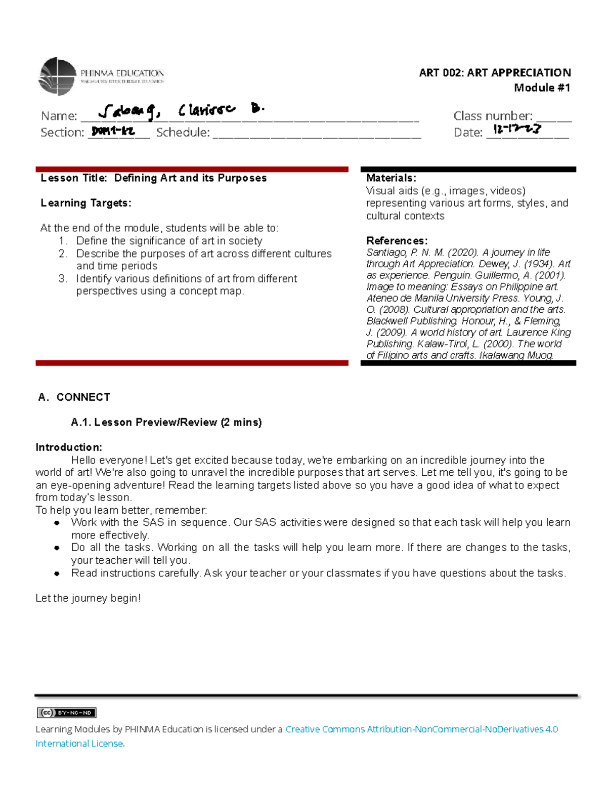 ART 002: ART APPRECIATION Lesson on Defining Art and Its Purposes - Studocu