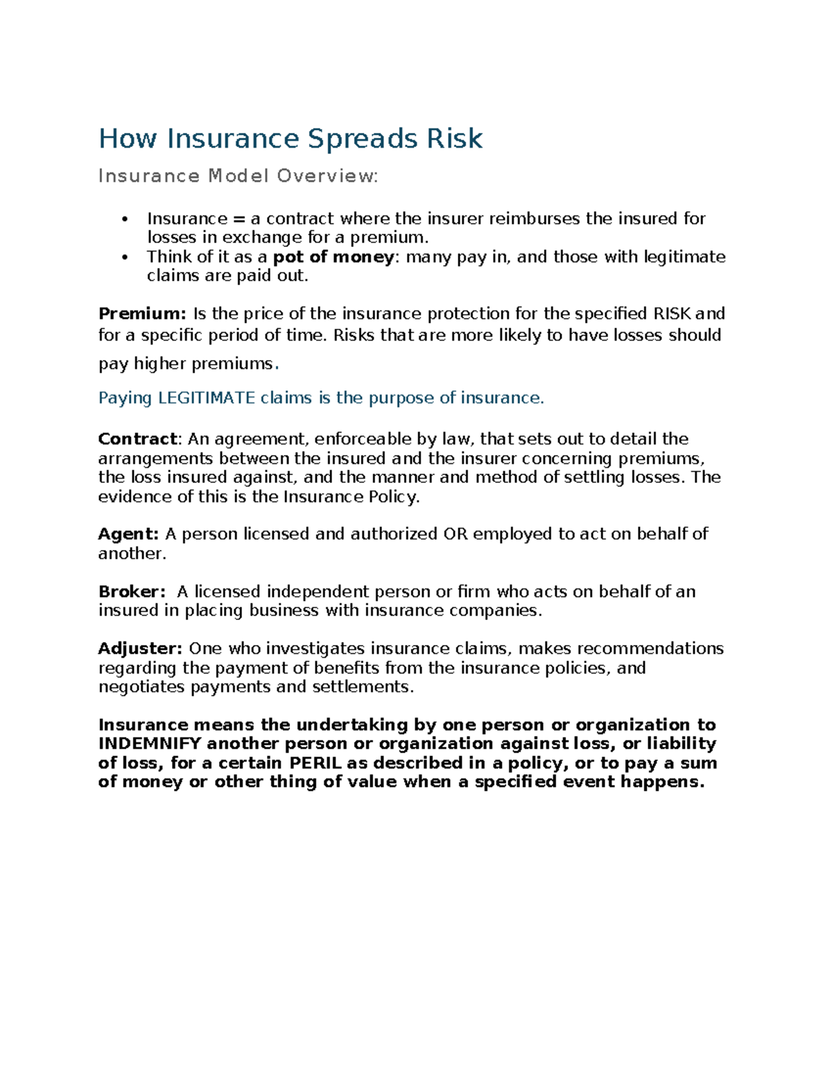 RMGT Chapter 2: Overview of Insurance Risk Management - Studocu