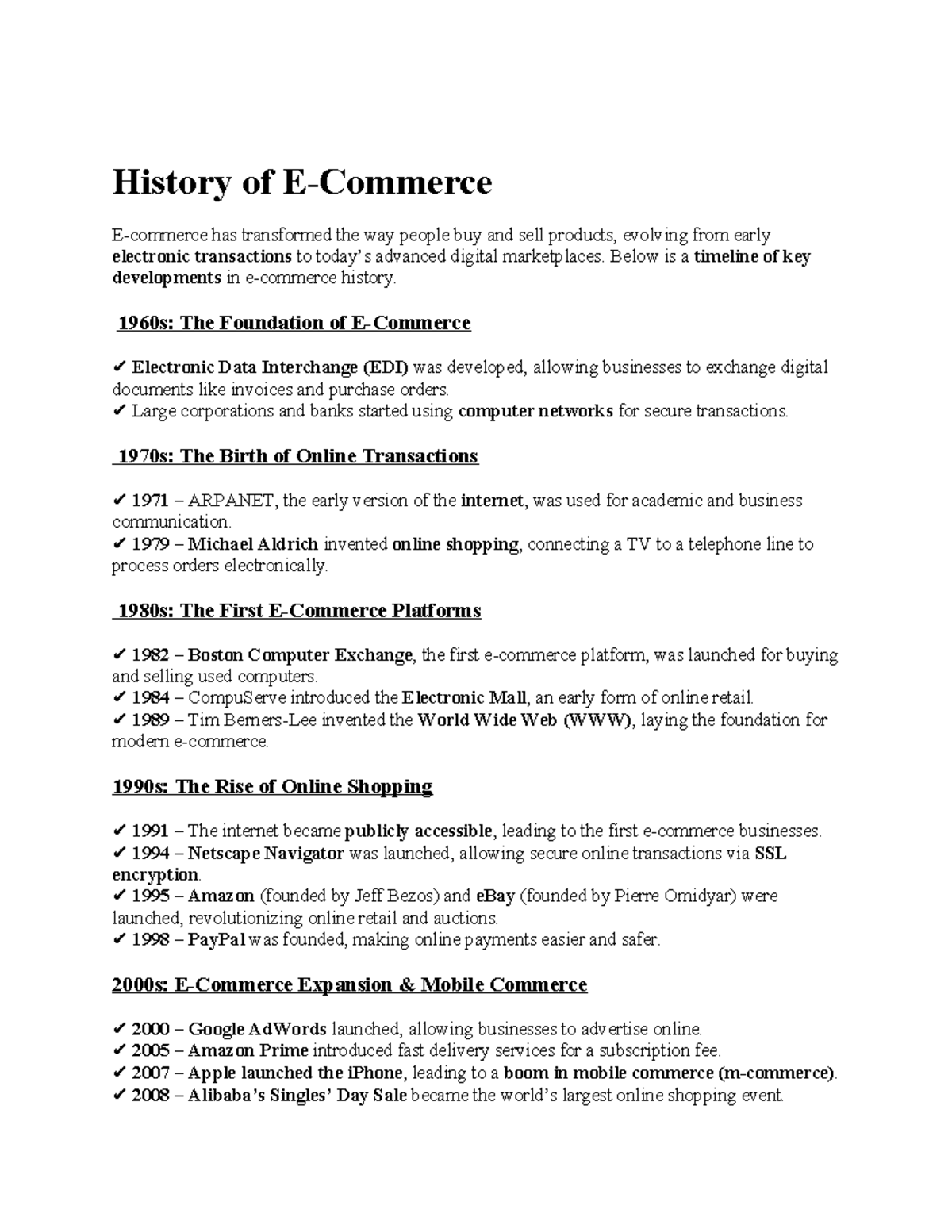 History of E-Commerce Development: A Timeline Overview - Studocu