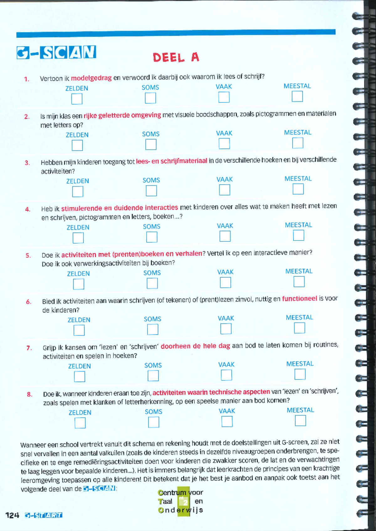 SCAN DEEL A: Evaluatie van Geletterdheid in de Klasomgeving - Studocu