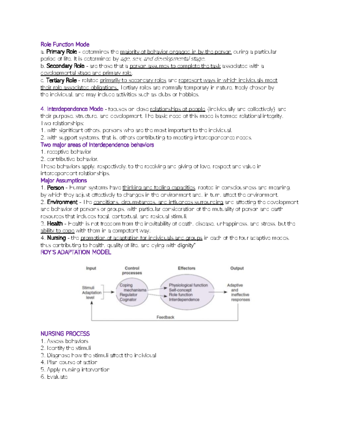 NCM100- Reviewer - Role Function Mode a. Primary Role - determines the ...