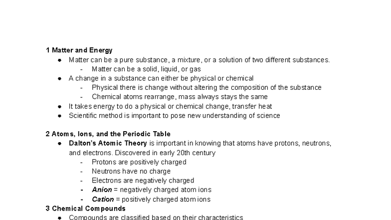 CHEM 1405 - Matter, Energy, and Chemical Reactions Study Guide - Studocu