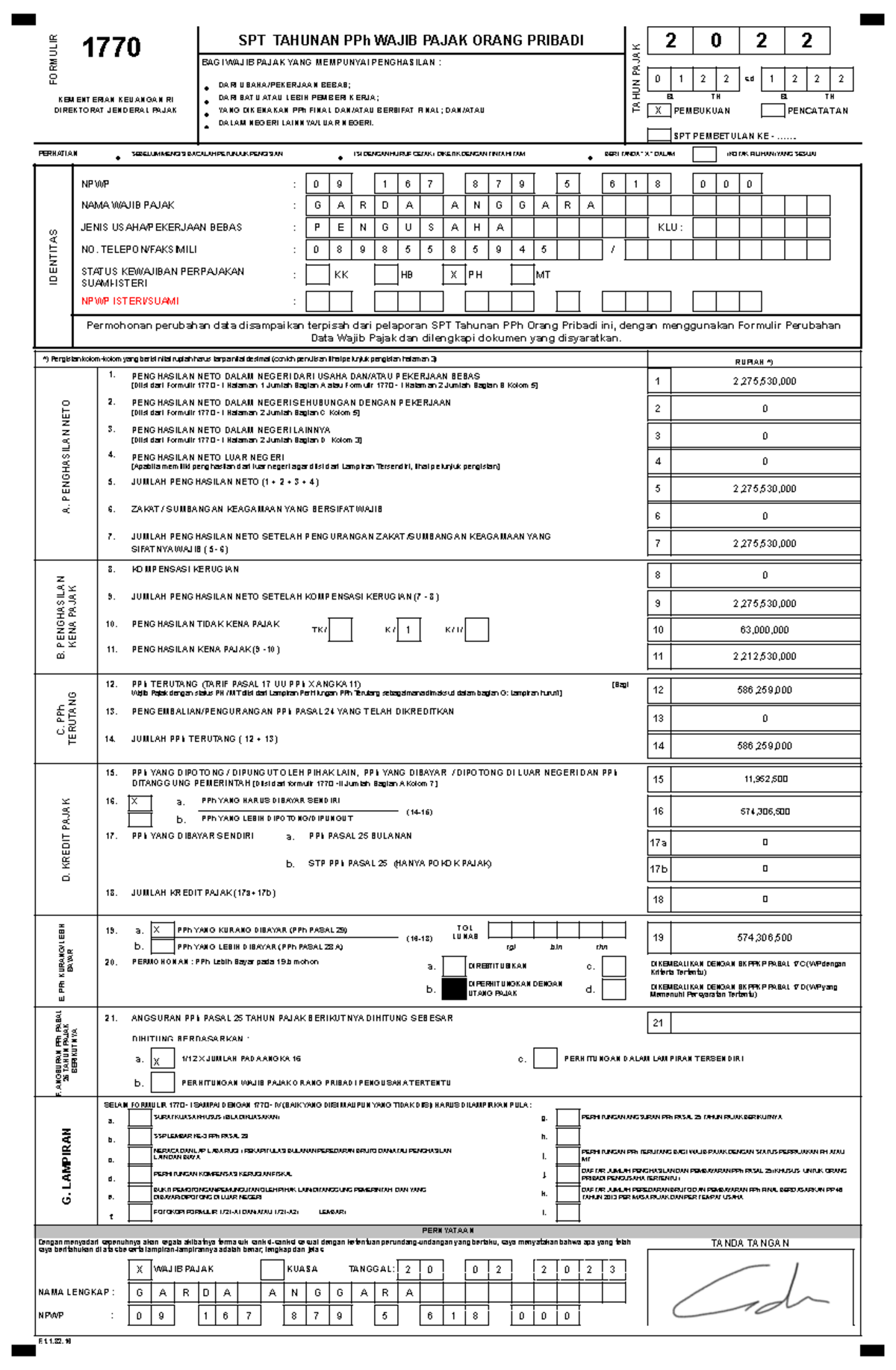 Formulir 1770 SPT Tahunan PPh Orang Pribadi Tahun Pajak 2022 - Studocu