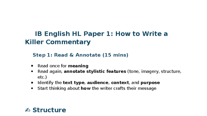 IB English HL Paper 1: Crafting a Powerful Commentary Guide - Studeersnel