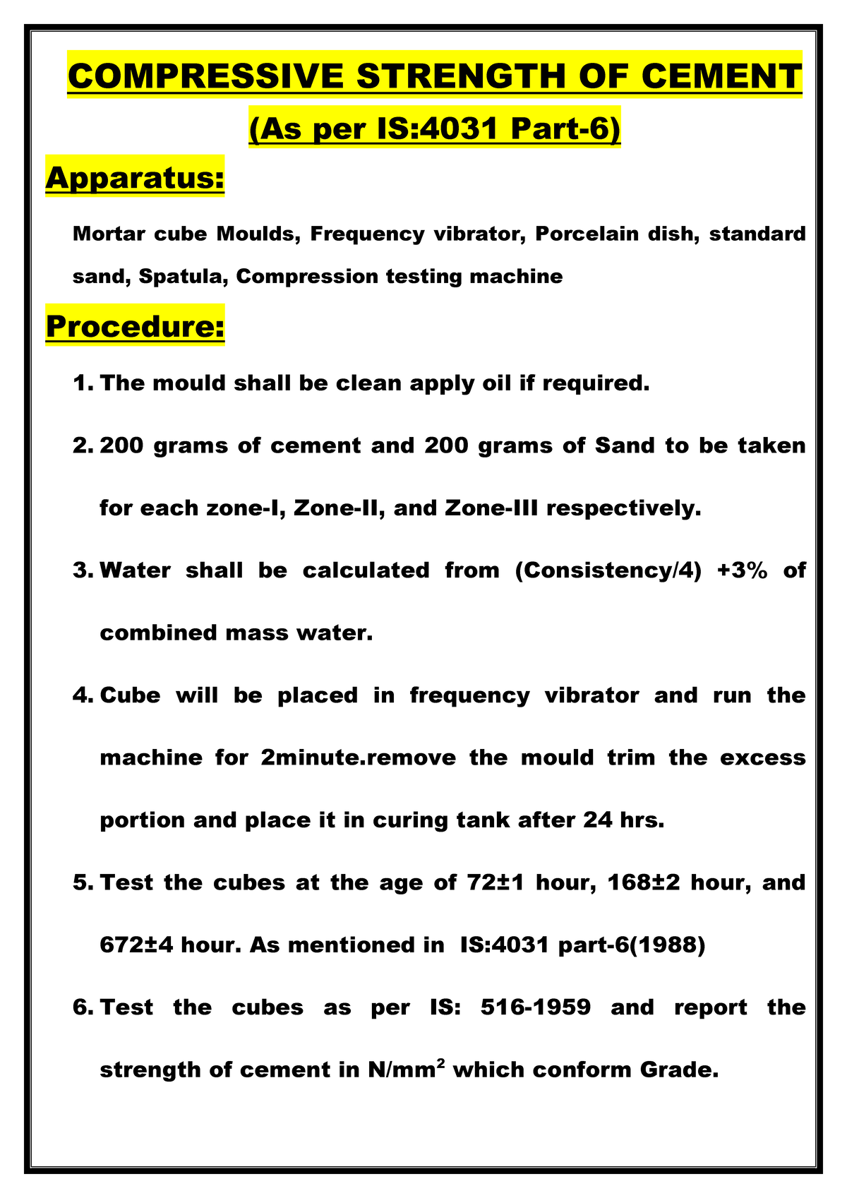 CEMENT 101: Compressive Strength Test Procedure (IS:4031) - Studocu