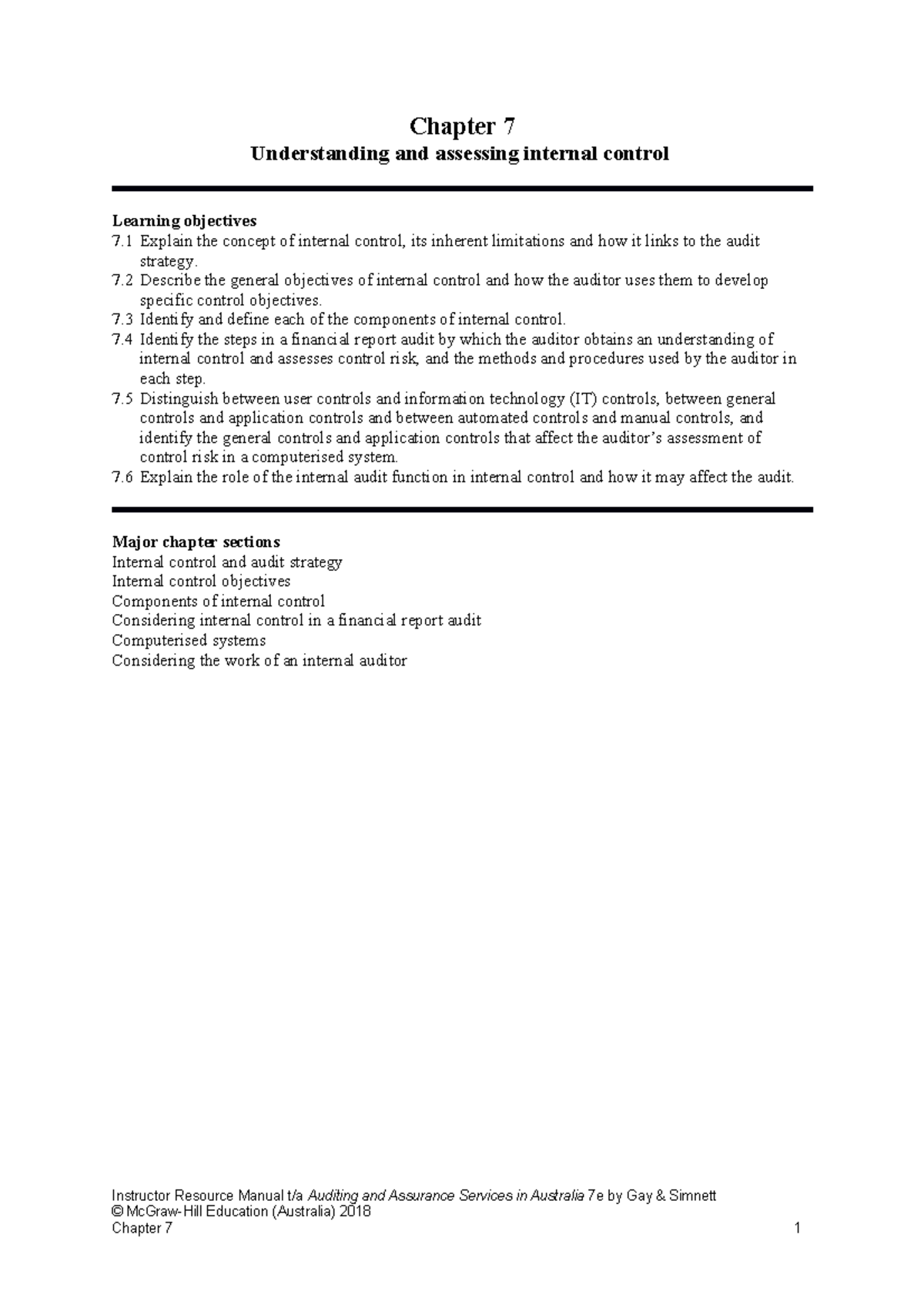 Gay7e IRM Ch07 - Internal Control Understanding & Audit Solutions - Studocu