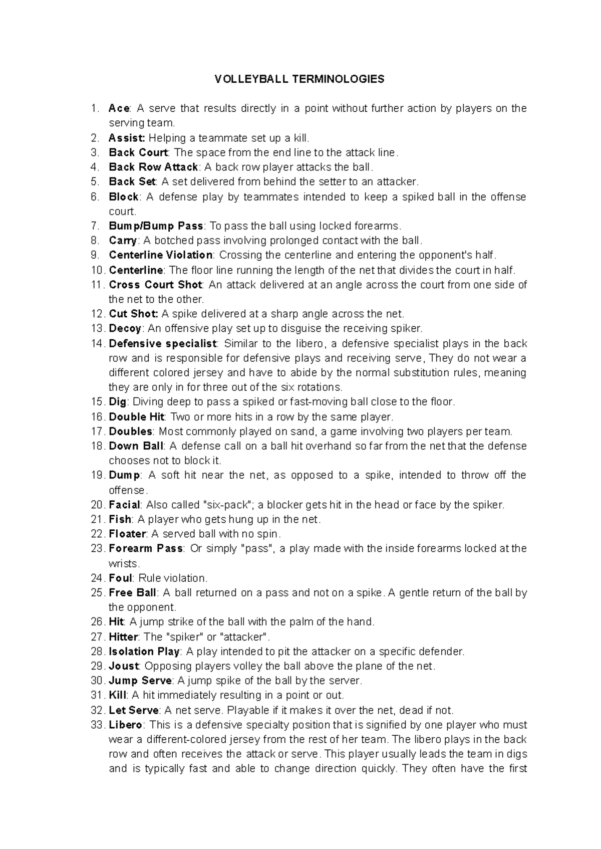 Volleyball Terminologies: A Comprehensive Guide for Players - Studocu