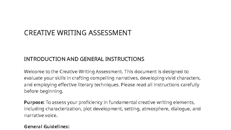 CREATIVE WRITING ASSESSMENT: INTRO & GUIDELINES - Studocu