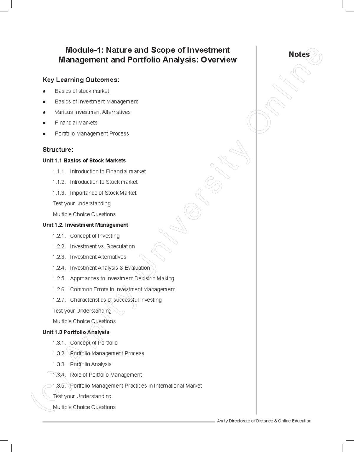 FIBA732 Security Analysis & Portfolio Management: Key Concepts ...