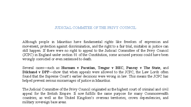JUDICIAL COMMITTEE OF THE PRIVY COUNCIL: A Critical Analysis of Appeals ...