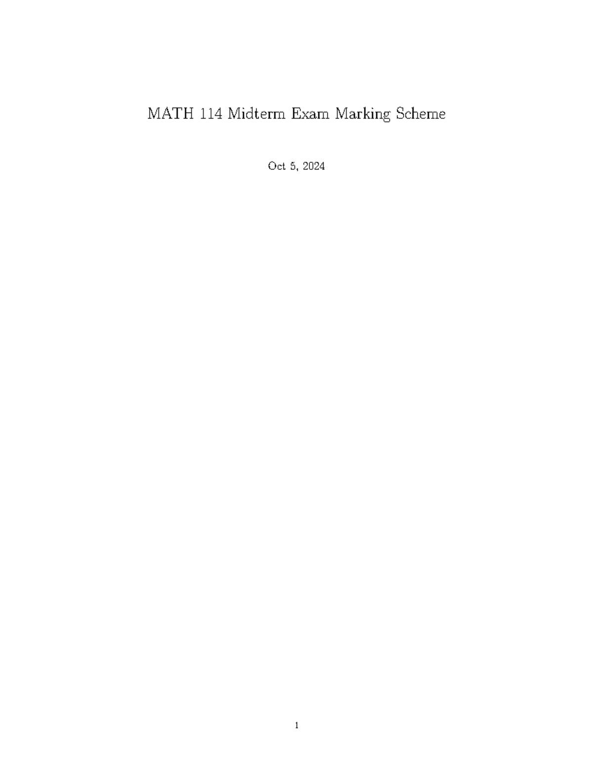 MATH 114 Midterm Exam Marking Scheme - October 5, 2024 - Studocu