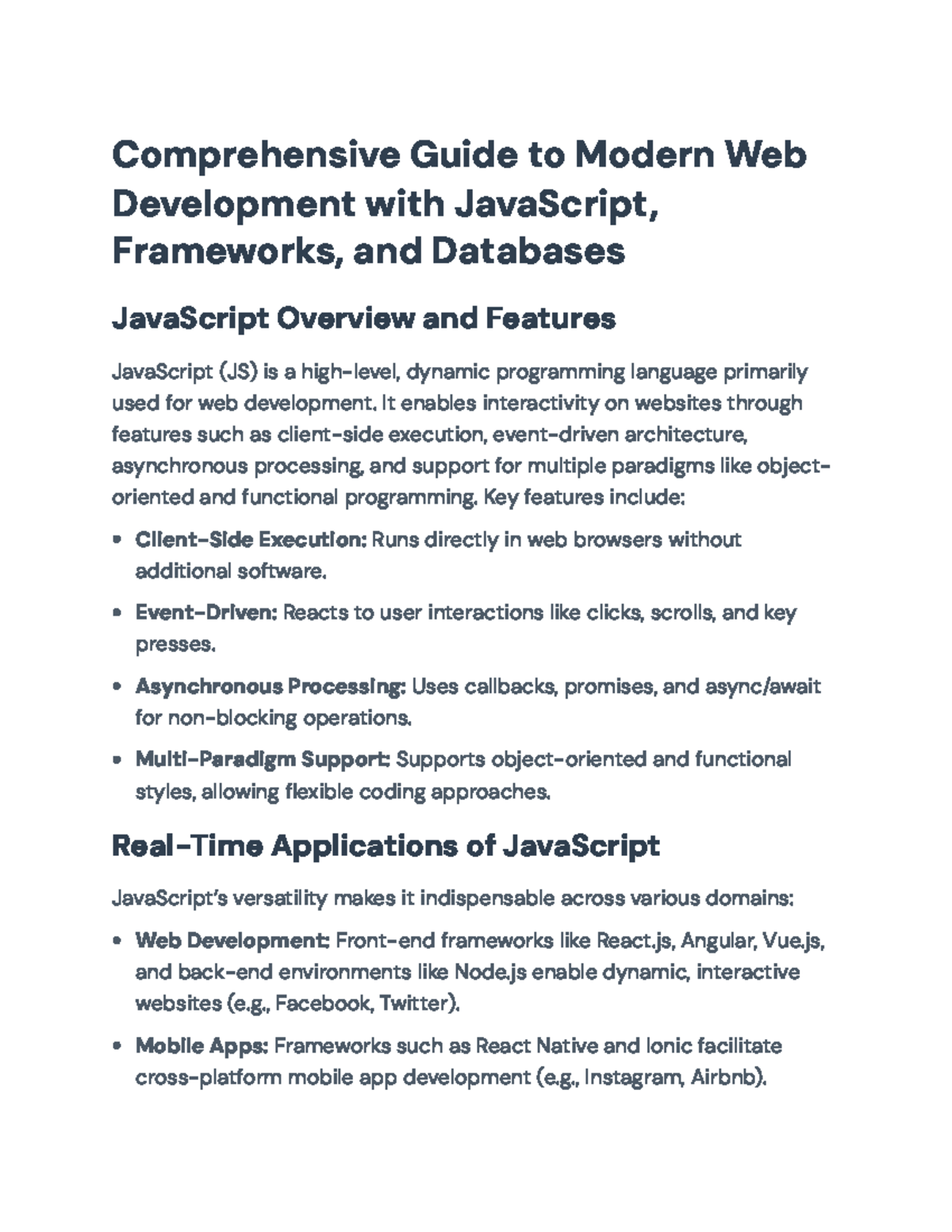 Comprehensive Guide to Web Dev: JavaScript & Frameworks Overview - Studocu
