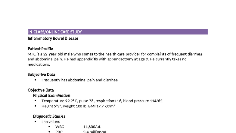 IBD Case Study: Patient Profile and Diagnostic Insights - Studocu