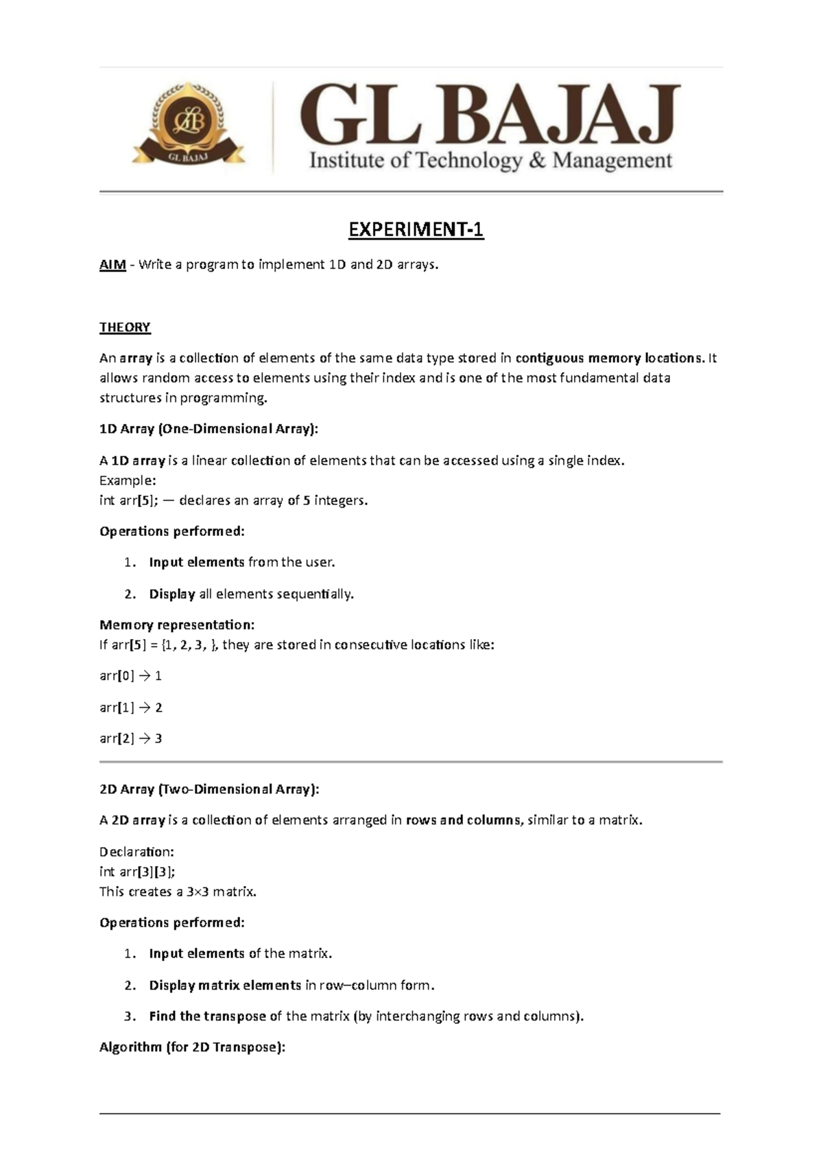 Prog1: Implementing 1D and 2D Arrays in Programming - Studocu