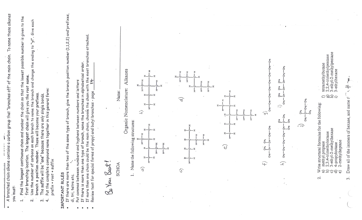 Naming Alkanes: Detailed Worksheet for Organic Chemistry Studies - Studocu