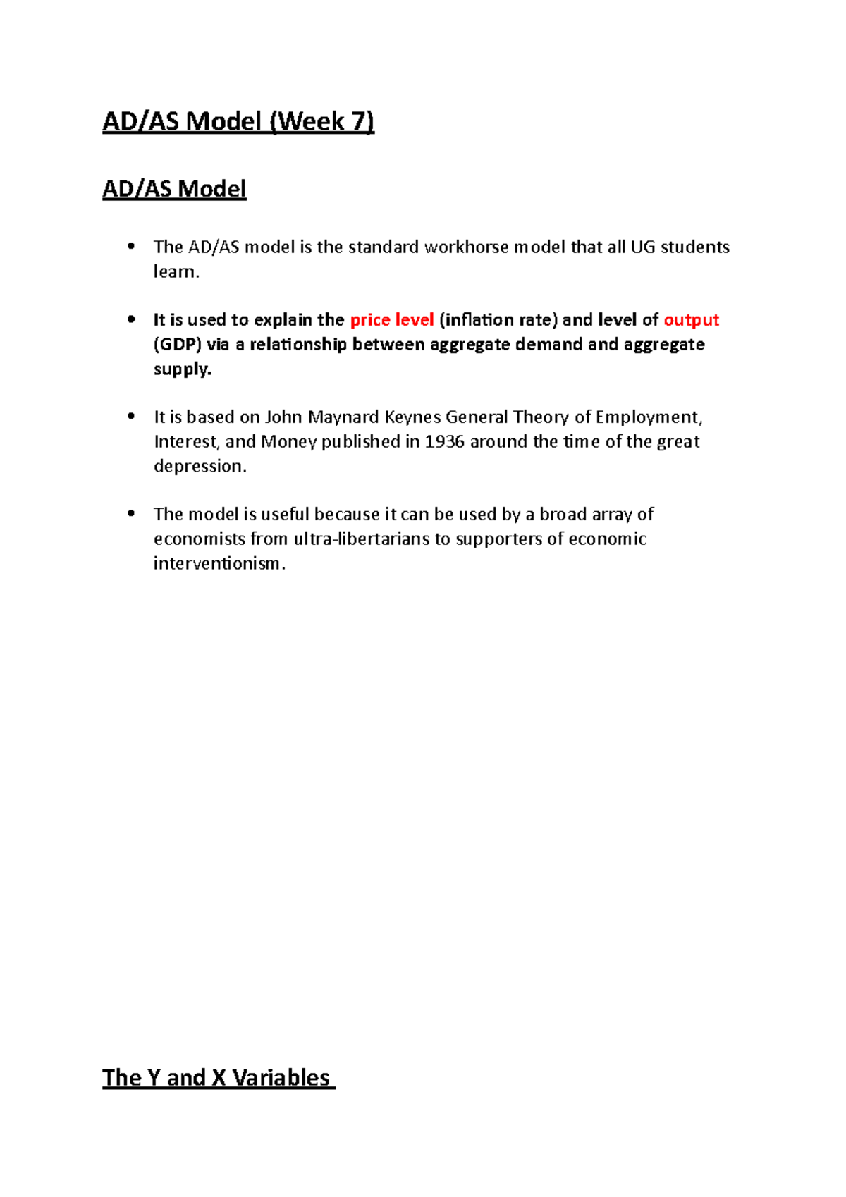 AD/AS Model: Comprehensive Notes for Week 7 Economics Class - Studocu