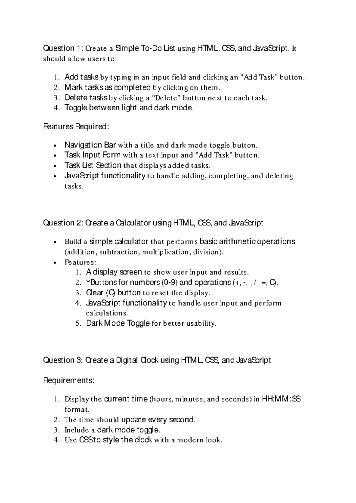 Web Development Project: HTML, CSS, JS Tasks & Features - Studocu