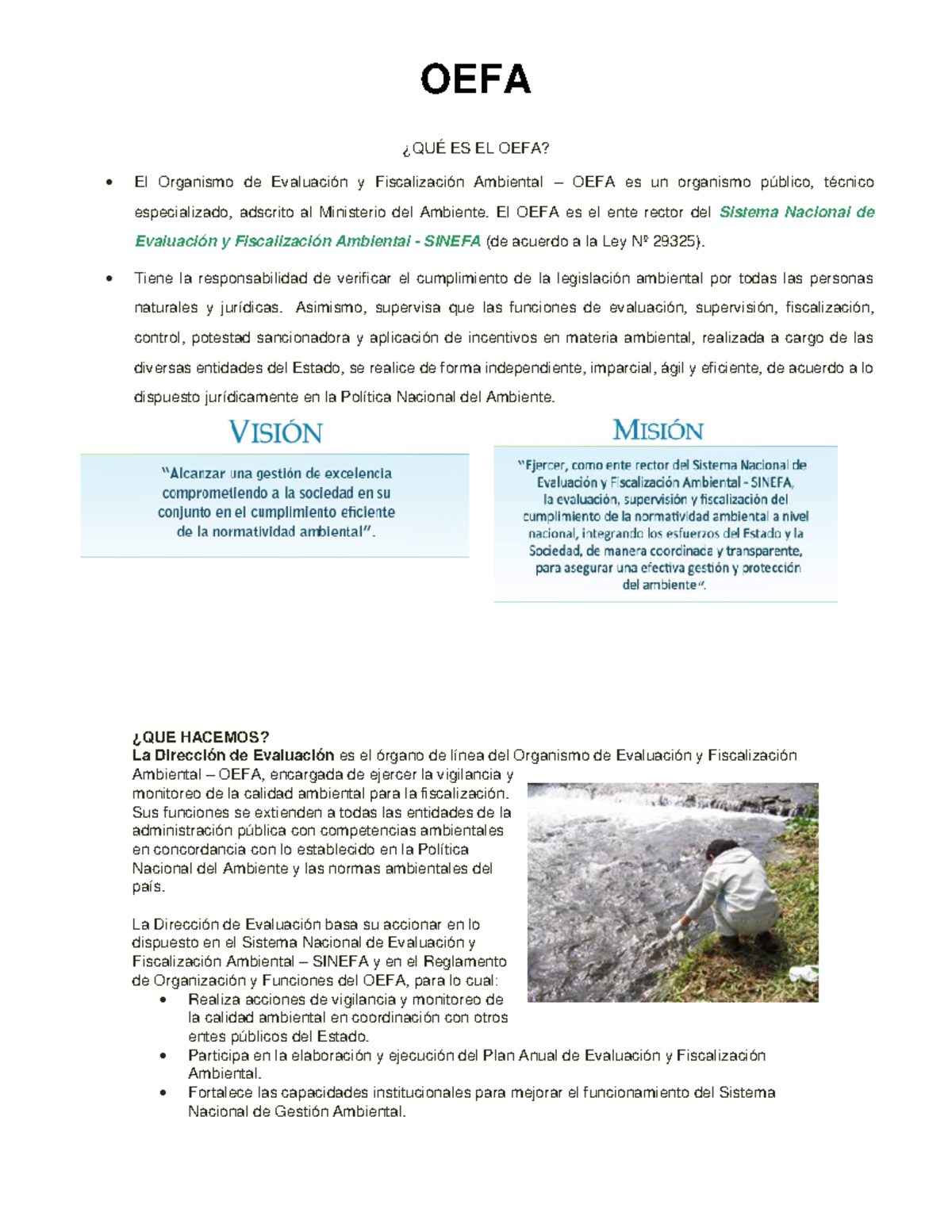 Definición y Funciones del OEFA: Información Clave sobre SINEFA - Studocu