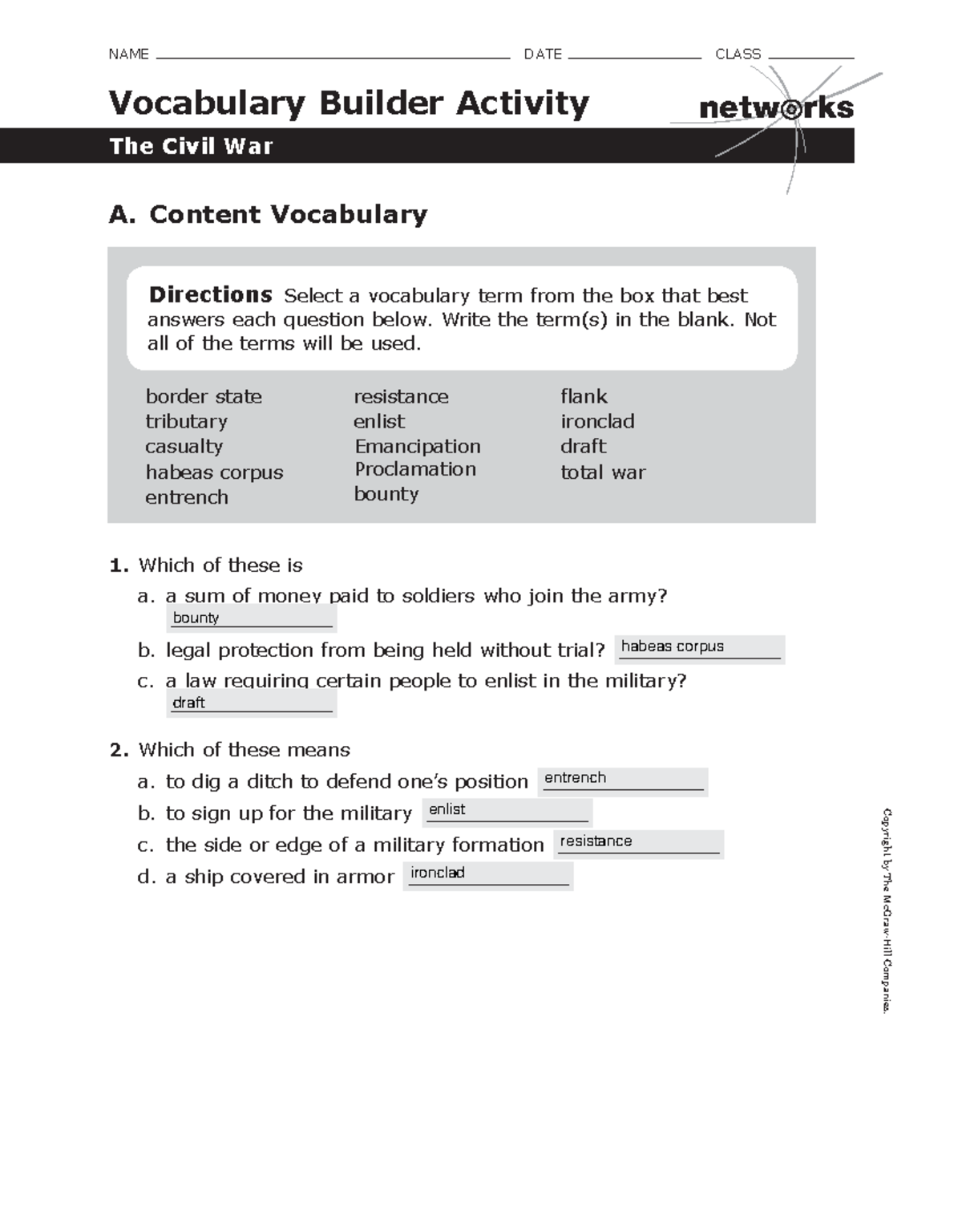 Ch17 Civil War Vocabulary Builder Activity and Exercises - Studocu