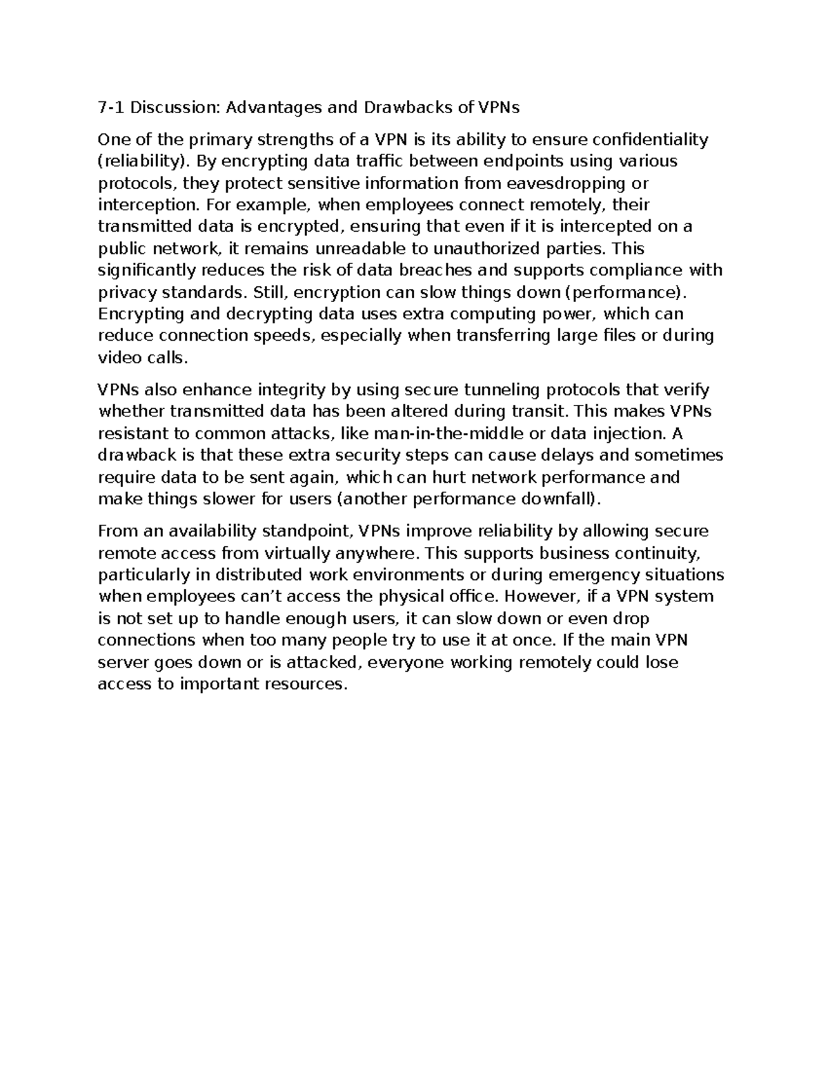 Discussion 7: Pros and Cons of VPNs in Remote Work Environments - Studocu