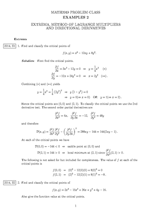 Problemclass 4 sol - DOUBLE INTEGRALS - MATH2019 PROBLEM CLASS EXAMPLES 4 DOUBLE INTEGRALS 1997 ...