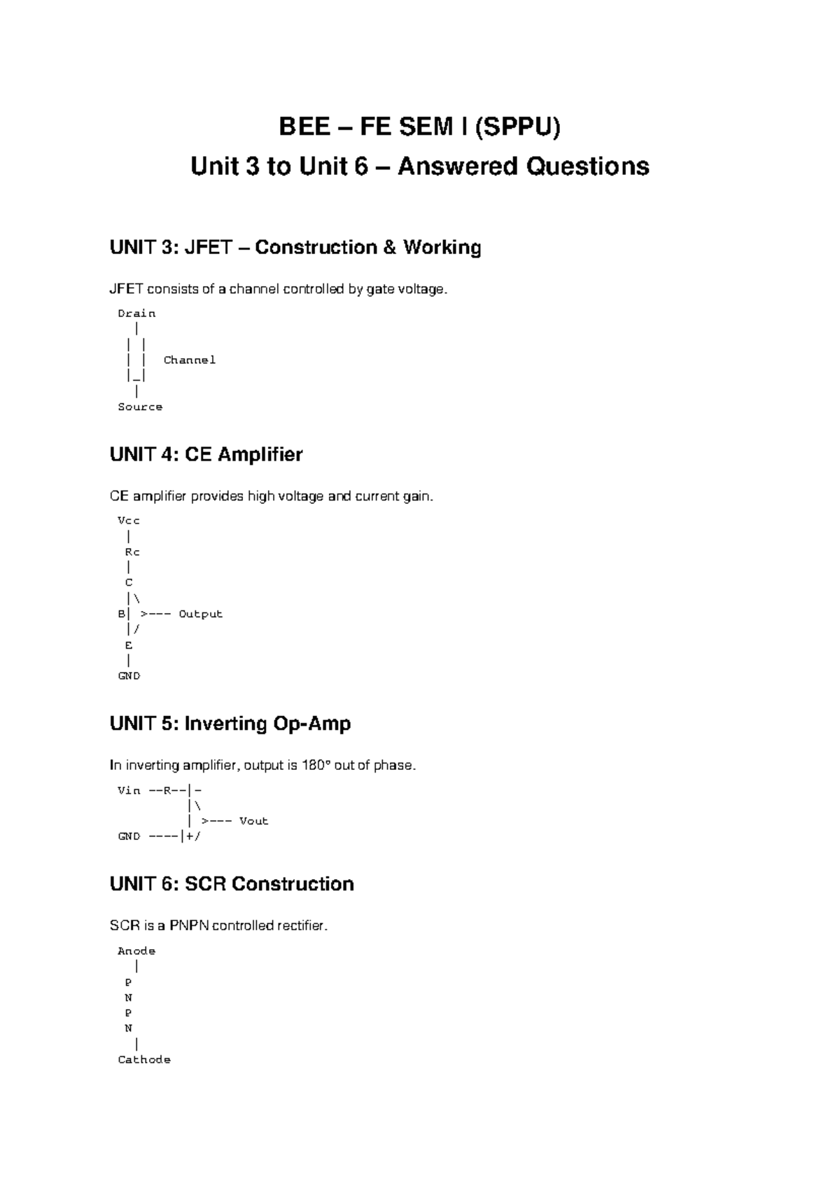 BEE FE Unit3 to Unit6 Answered With Diagrams - BEE – FE SEM I (SPPU ...