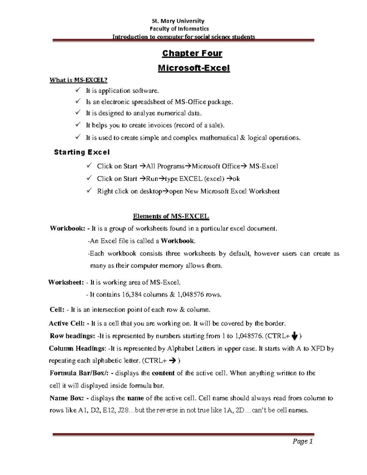 Chapter 4: Application Software in Excel - Key Concepts for Exam (CS101 ...