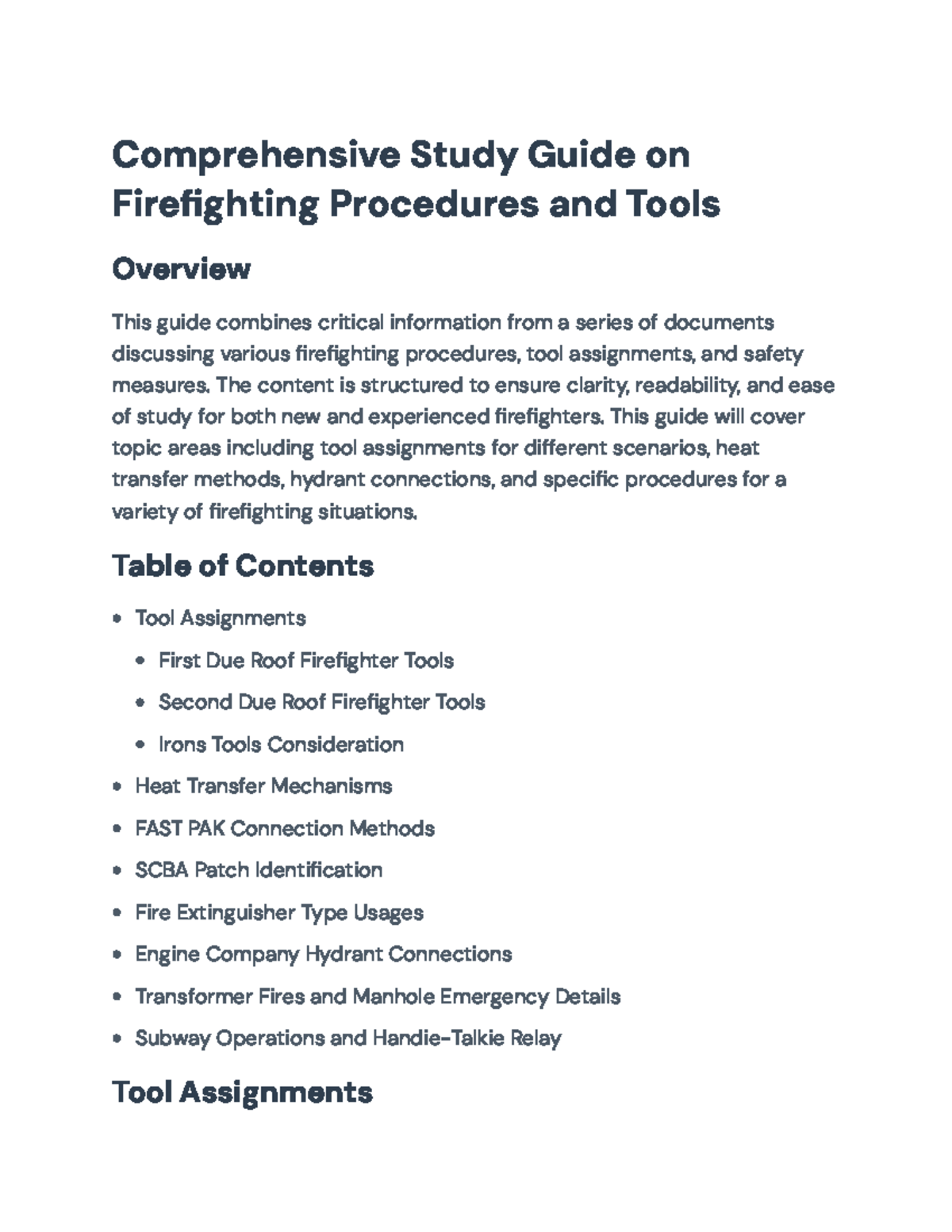 Comprehensive Study Guide on Firefighting Procedures and Tools ...