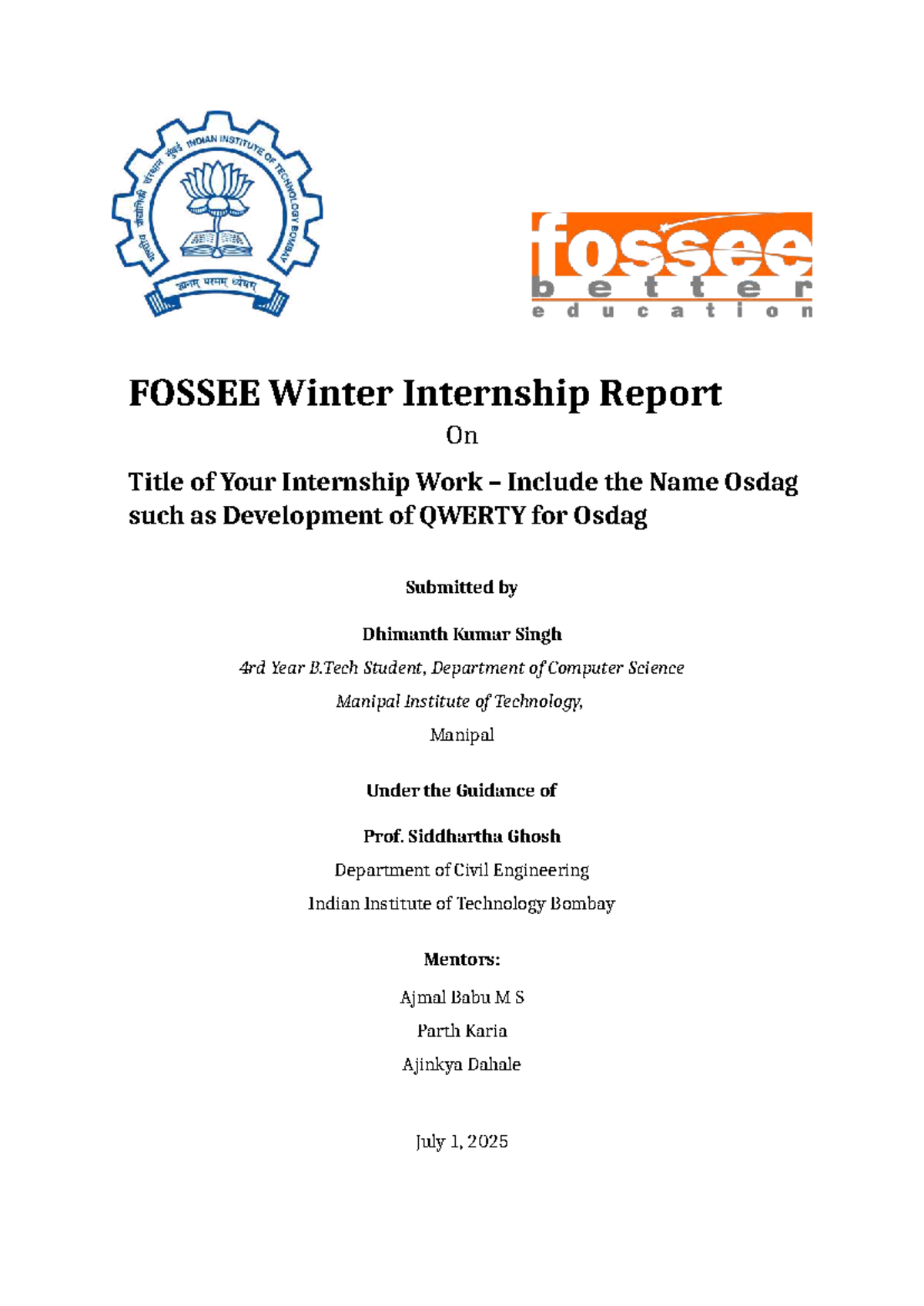 FOSSEE Winter Internship Report: Development of QWERTY for Osdag - Studocu