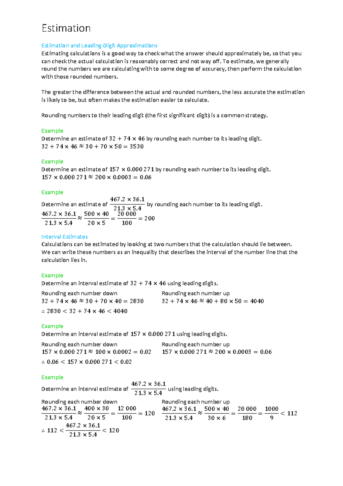 Estimation Techniques in Foundation Math U3 - Studocu
