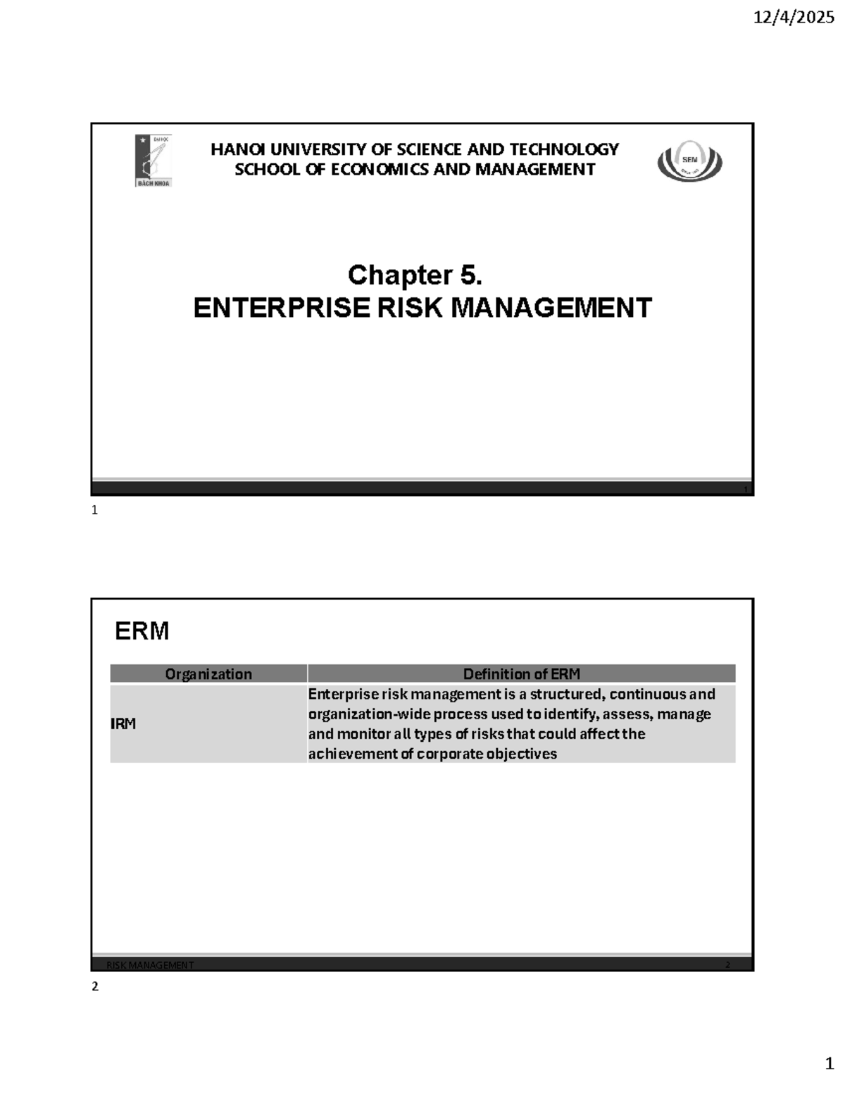 Chapter 5: Enterprise Risk Management (ERM) - Lecture Notes (Course ...
