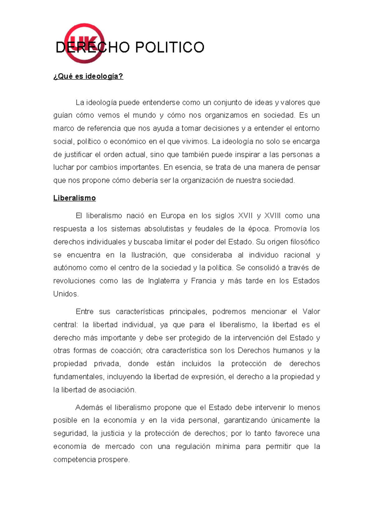 Derecho Político A2 - Ideologías y Modelos de Estado - Studocu