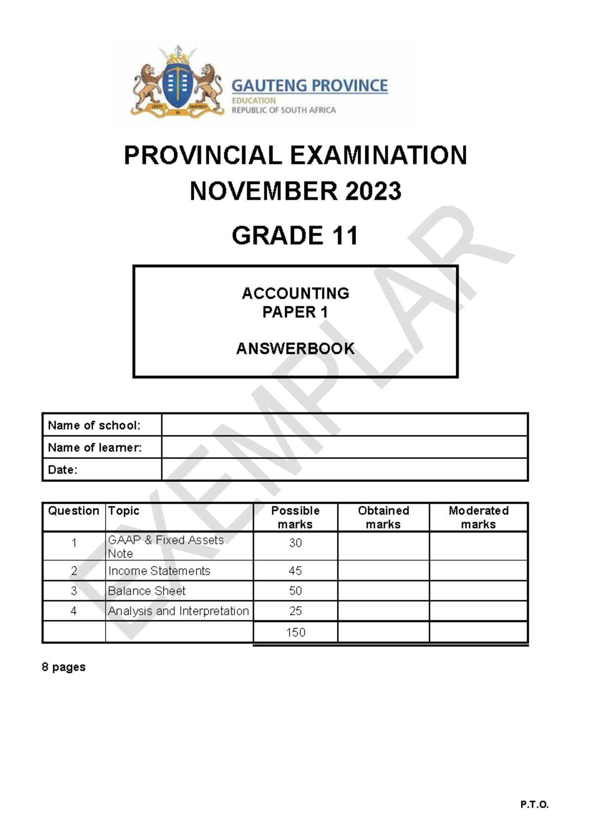 2023 GP G11 Final Exam Accounting P1 Answer Book - Studocu