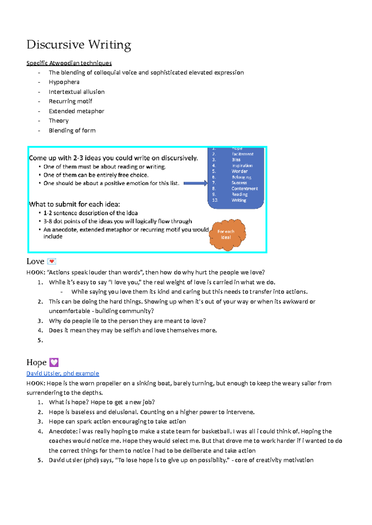 Discursive Writing Plan & Notes: Atwoodian Techniques & Themes - Studocu