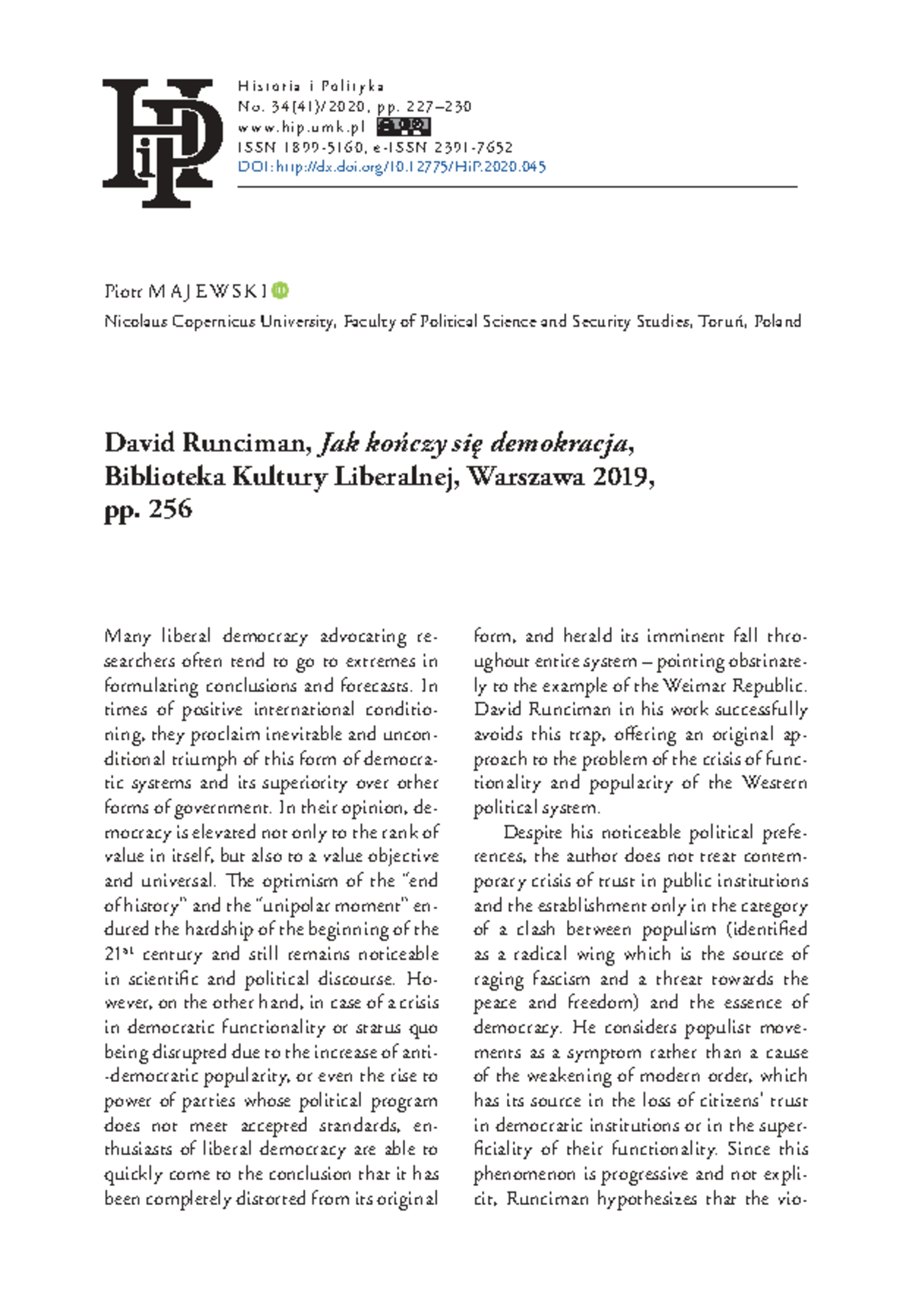 How Democracy Ends: A Review of Runciman's Work on Liberalism - Studocu