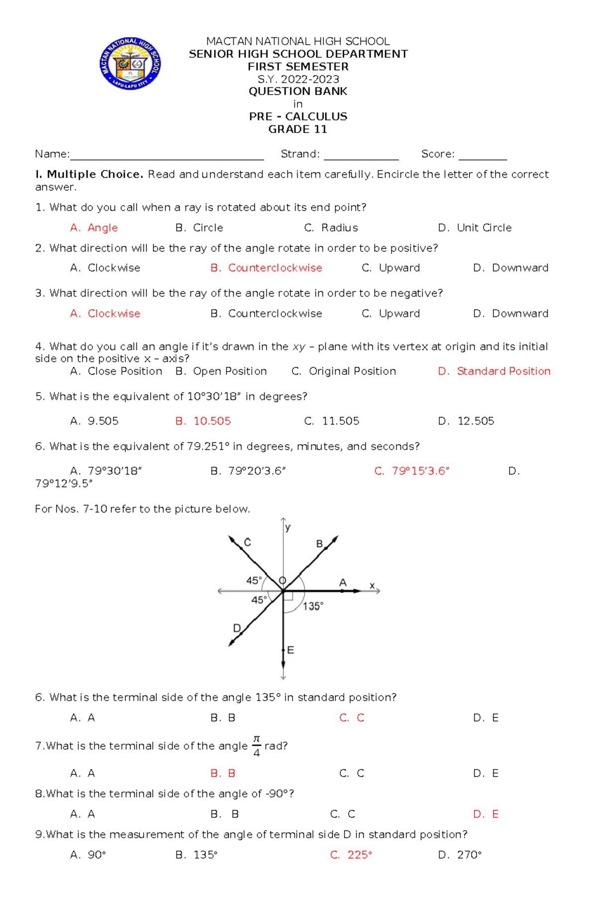 MACTAN NATIONAL HIGH SCHOOL GRADE 11 PRE-CALCULUS FIRST SEMESTER ...