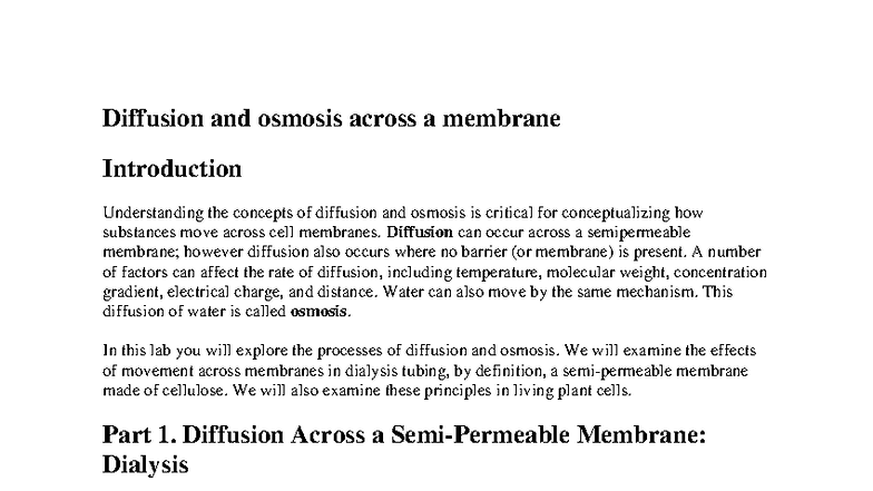 Diffusion and Osmosis Lab: Membrane Experiments (Bio 101) - Studocu