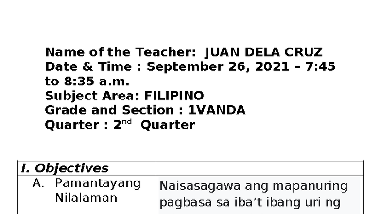 Lesson Plan: Grade 6 Filipino - Mga Tanong na Paano at Bakit - Studocu