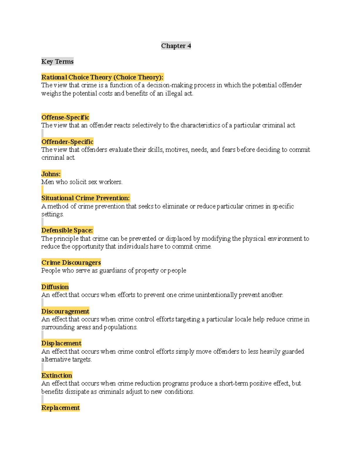 Chapter 4, Key - Summary Criminology - Chapter 4 Key Terms Rational ...